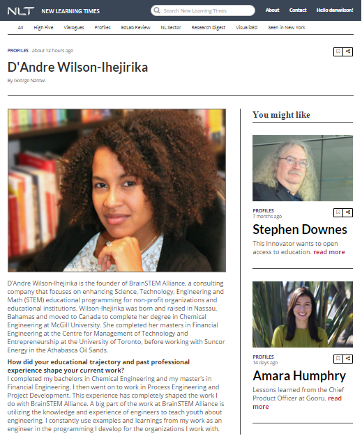 Feature in New Learning Times – BrainSTEM Alliance